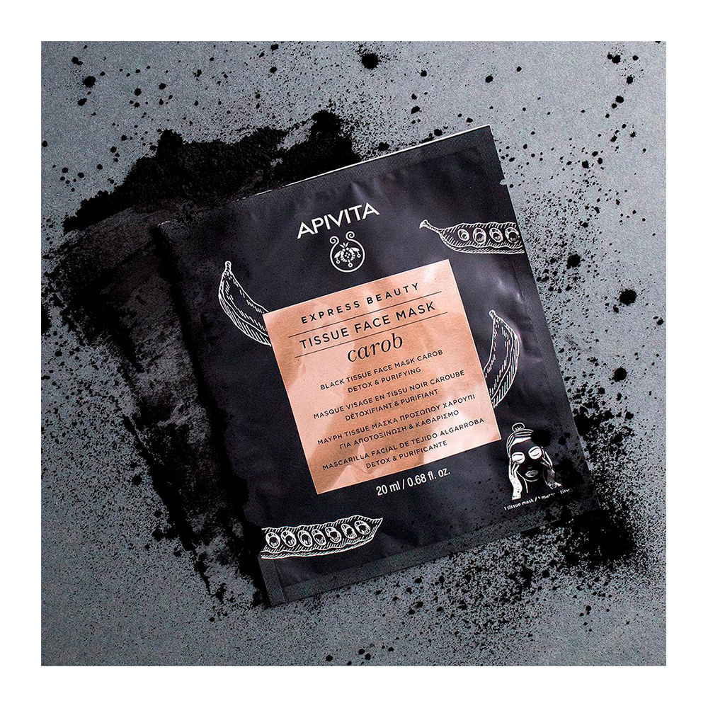 Detoxifying and purifying black tissue face mask Masks Apivita ...